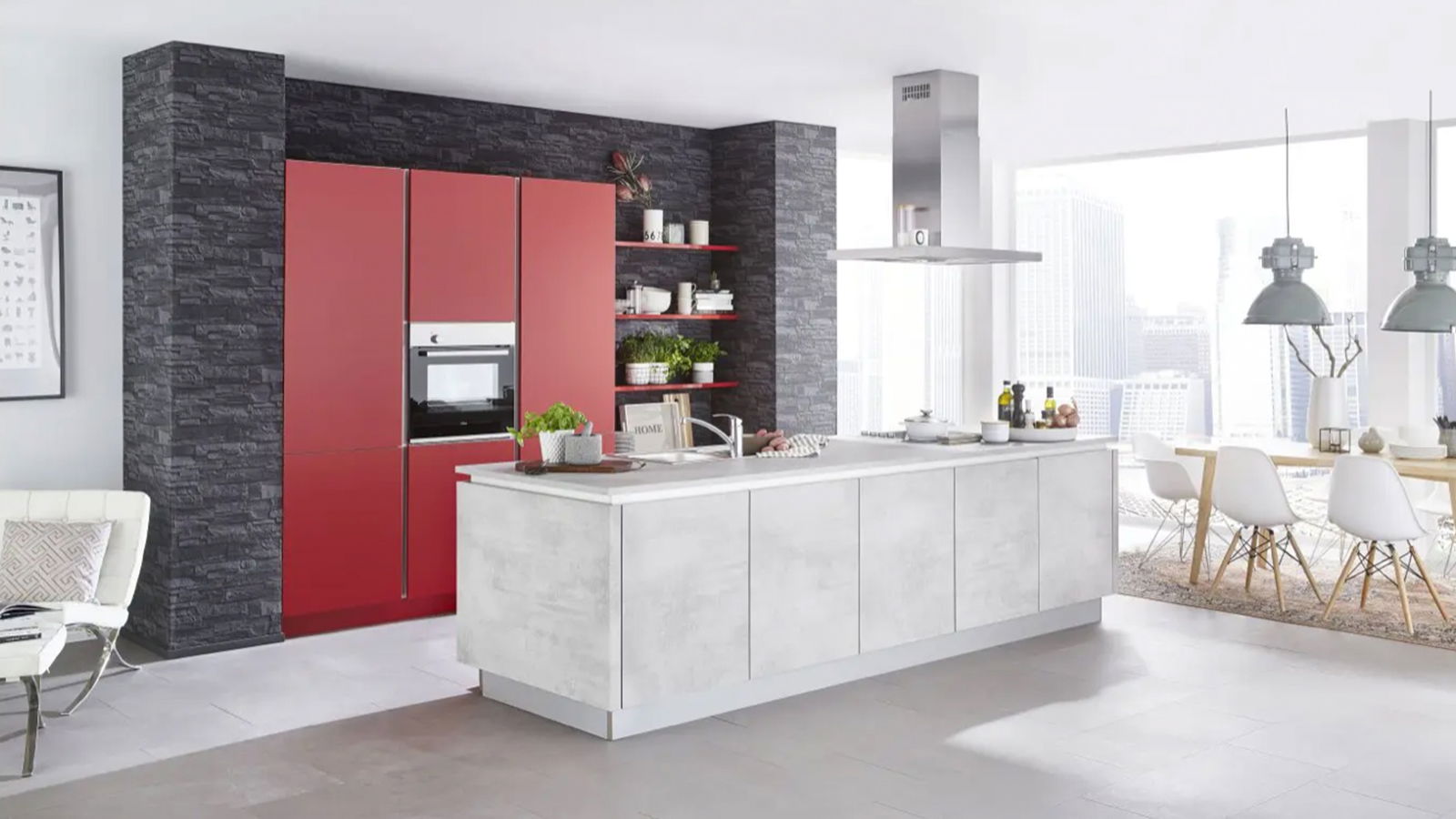 KA 42.170/42.160 Küchenkombination in Rosso softmatt und Beton ...